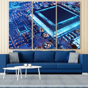 Circuit Board Wall Art Computer Scince Wall Print Neon Light Scheme ...