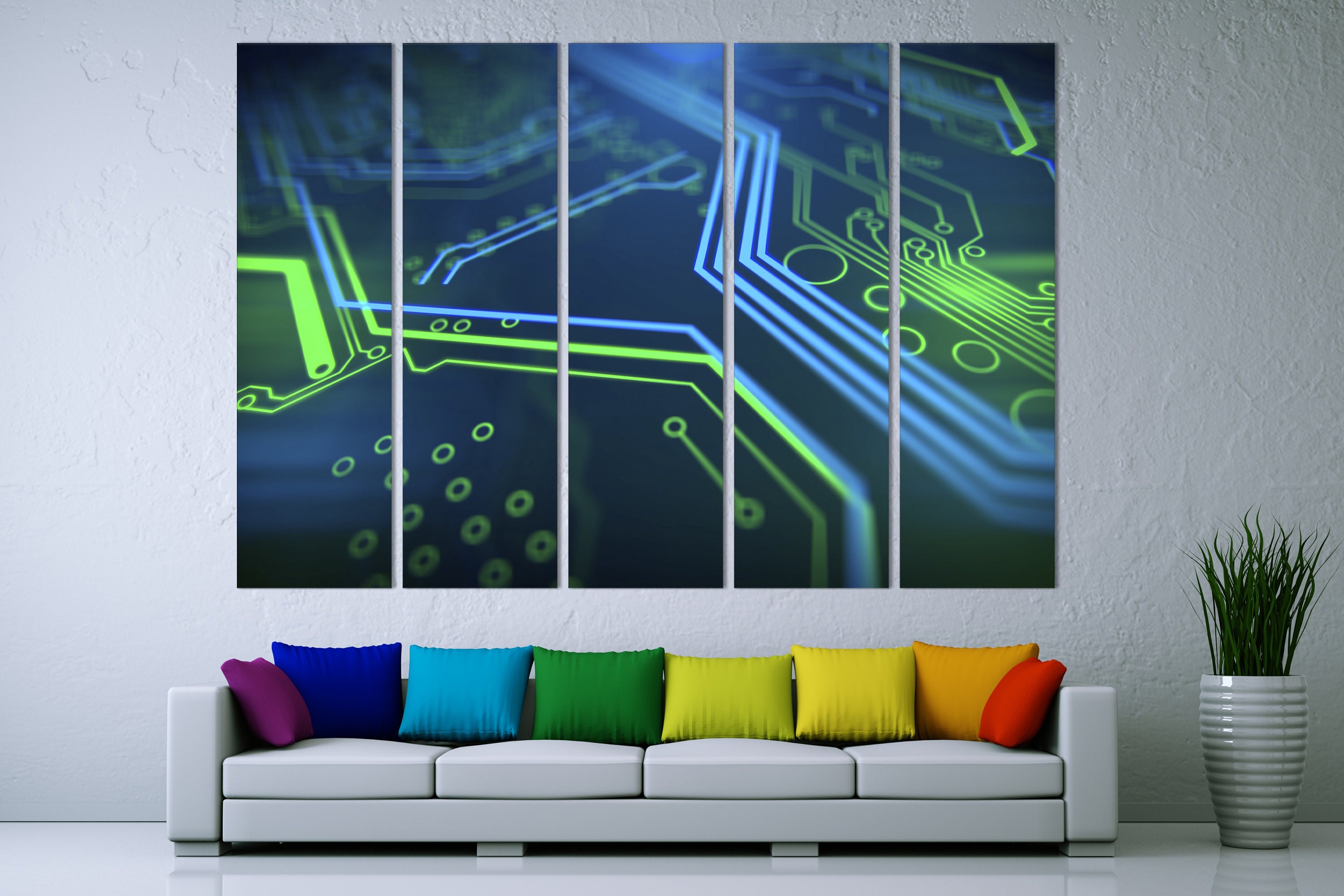 Circuit Board Wall Art Computer Scince Wall Print Neon Light - Etsy