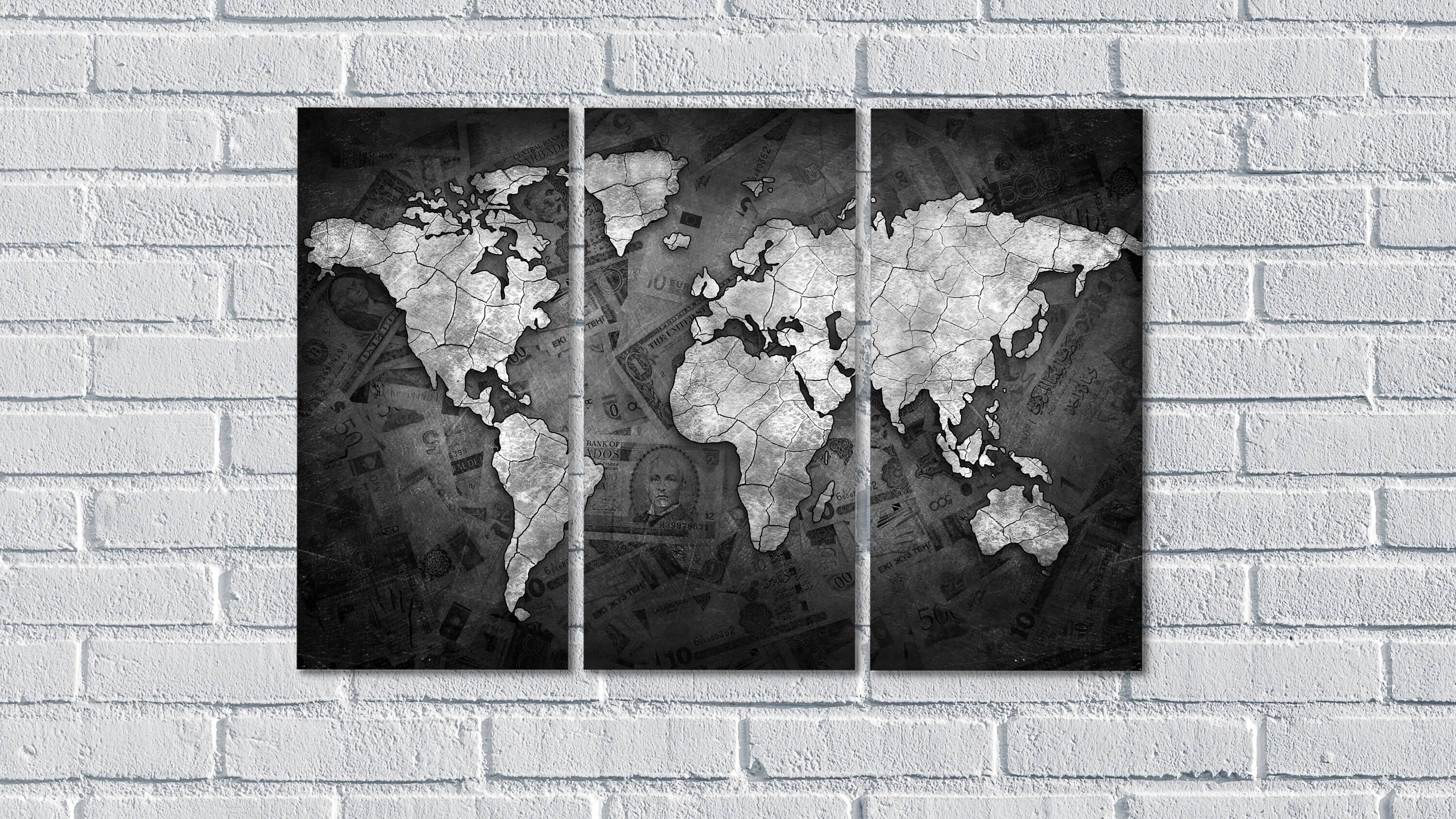 Extra Large Wall Art World Map Black and White Art World | Etsy