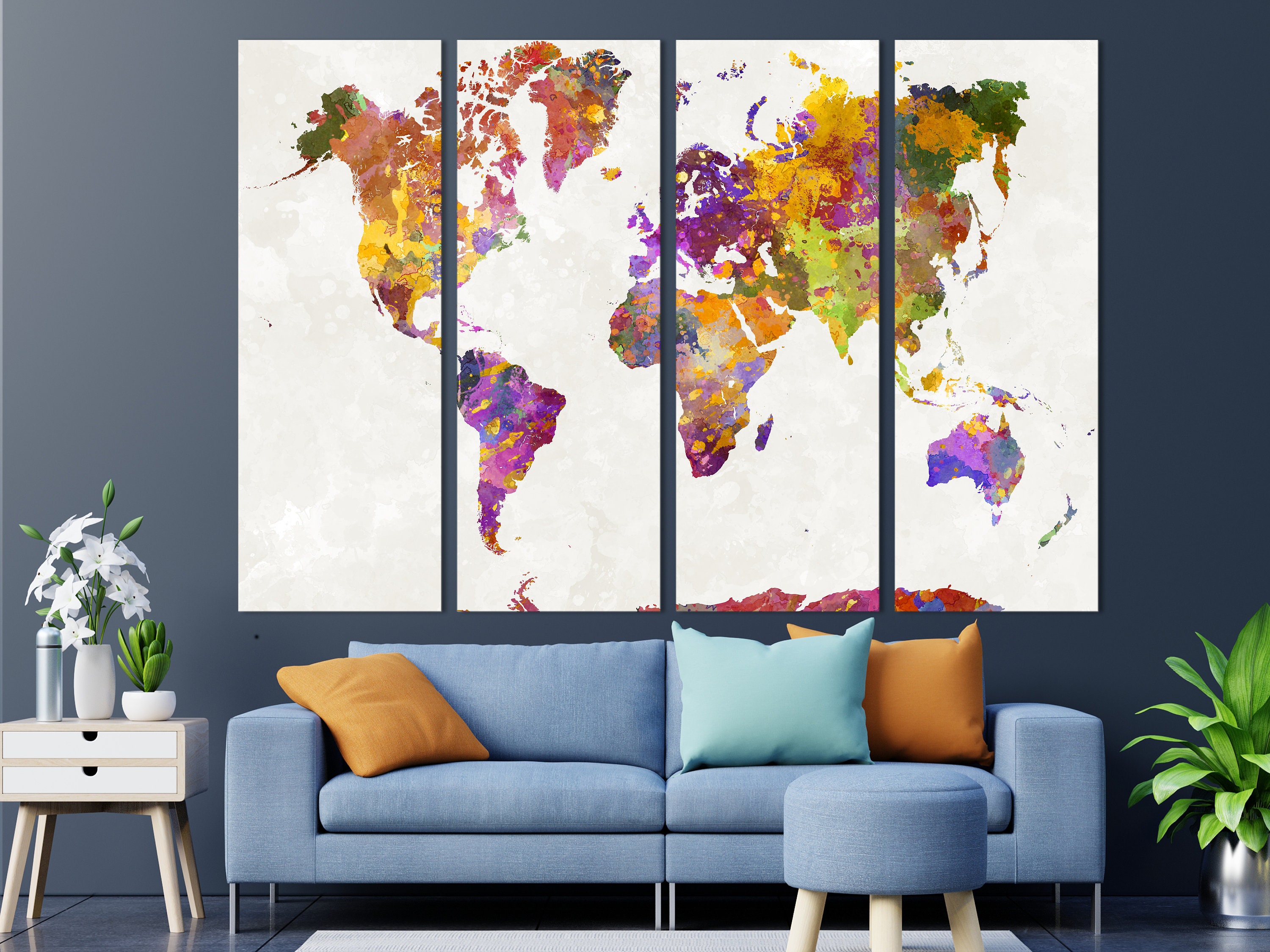 Colorful World Map Print World Map Wall Art World Map - Etsy