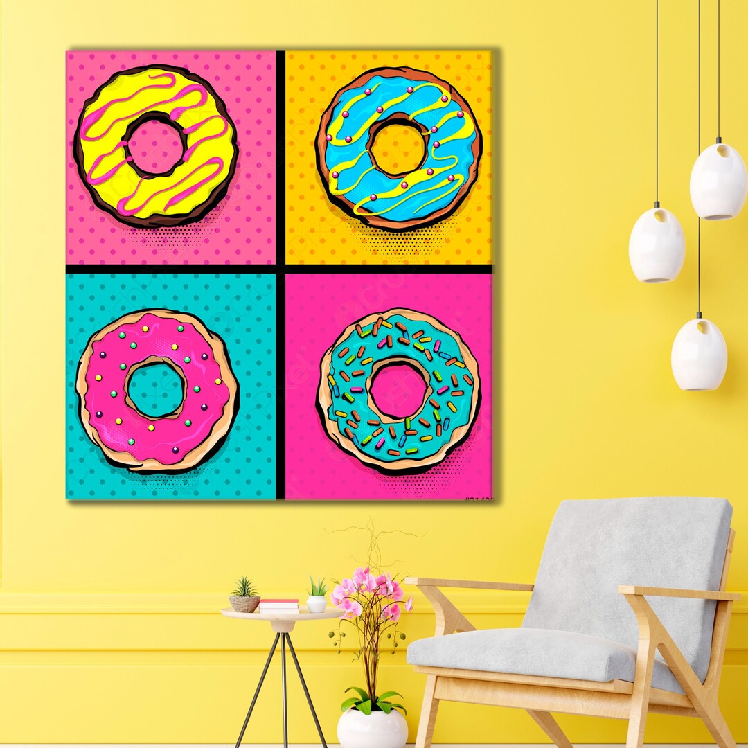 Donut Pop Art Set of Donuts for Kitchen Canvas , Desert Wall Art for ...