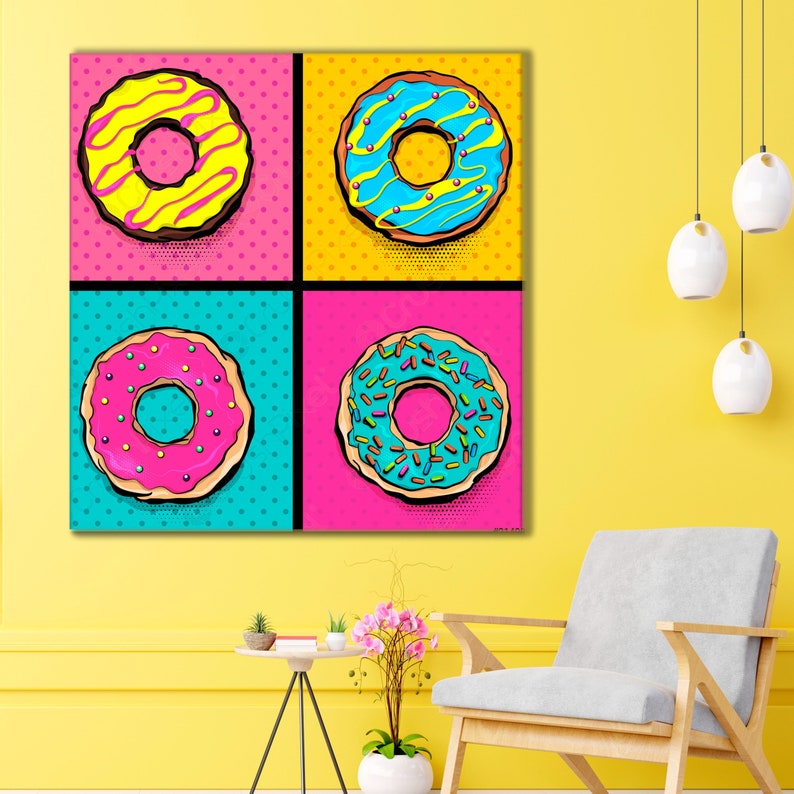Donut Pop Art Set of Donuts for Kitchen Canvas , Desert Wall Art for ...