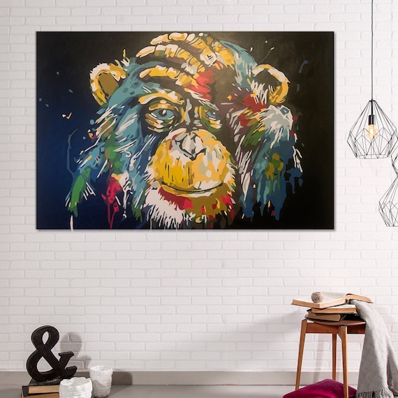 Monkey Canvas Wall Art Large Abstract Art Monkey Painting on - Etsy