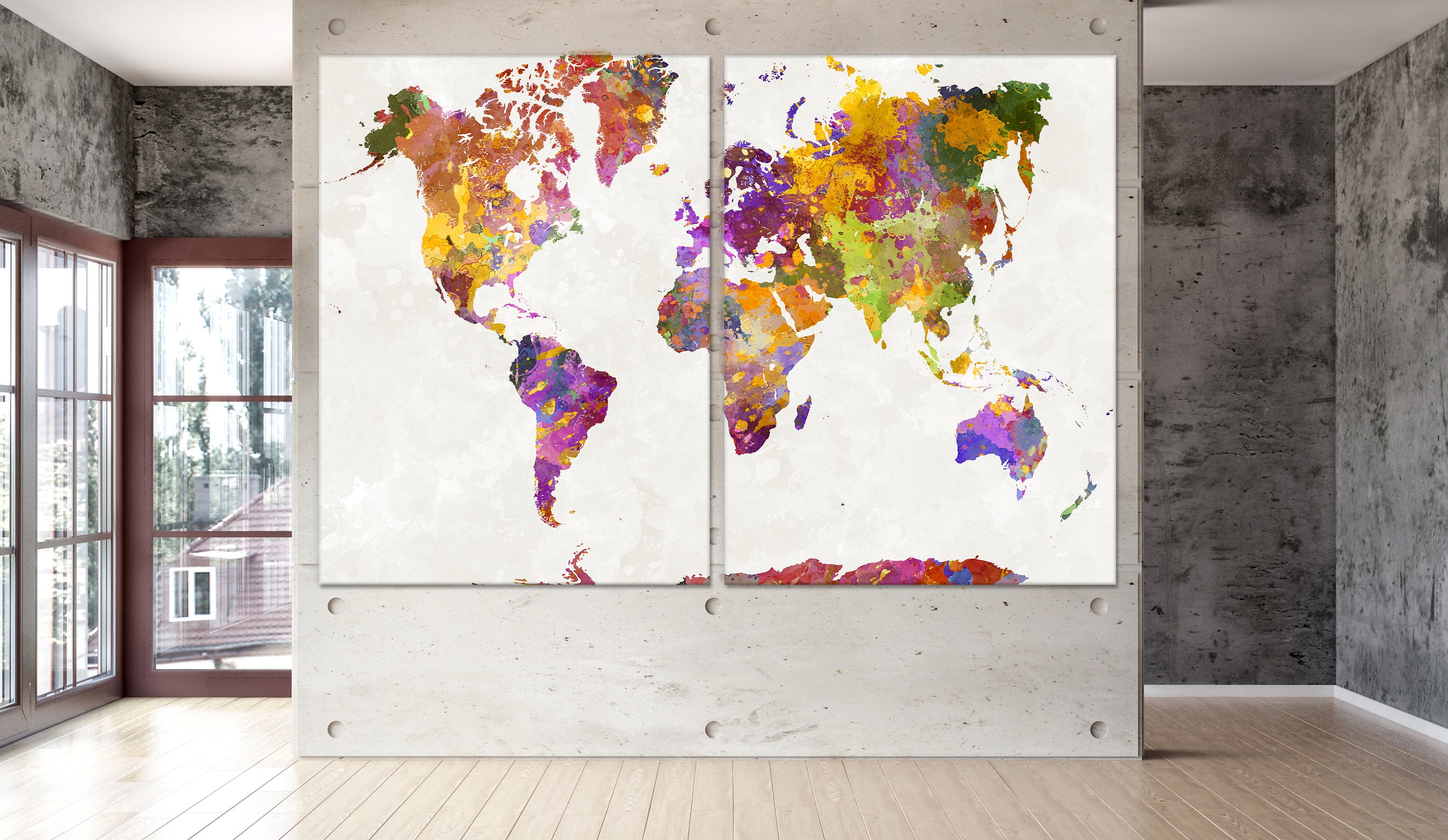 Colorful World Map Print World Map Wall Art World Map - Etsy