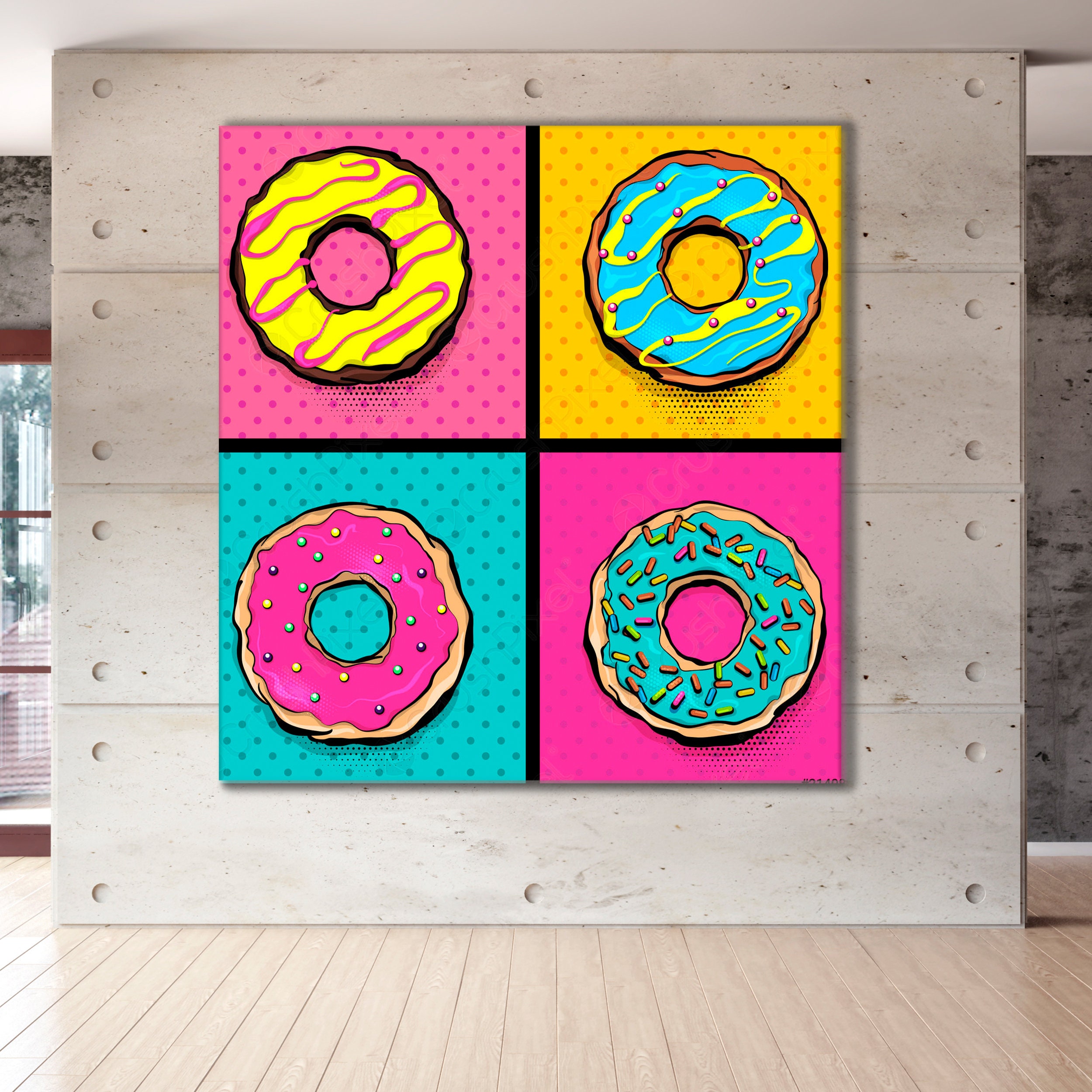 Donut Pop Art Set of Donuts for Kitchen Canvas , Desert Wall Art for ...