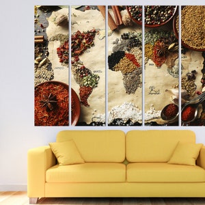World Map for Kitchen Decor With Different Spices Print on Canvas ...