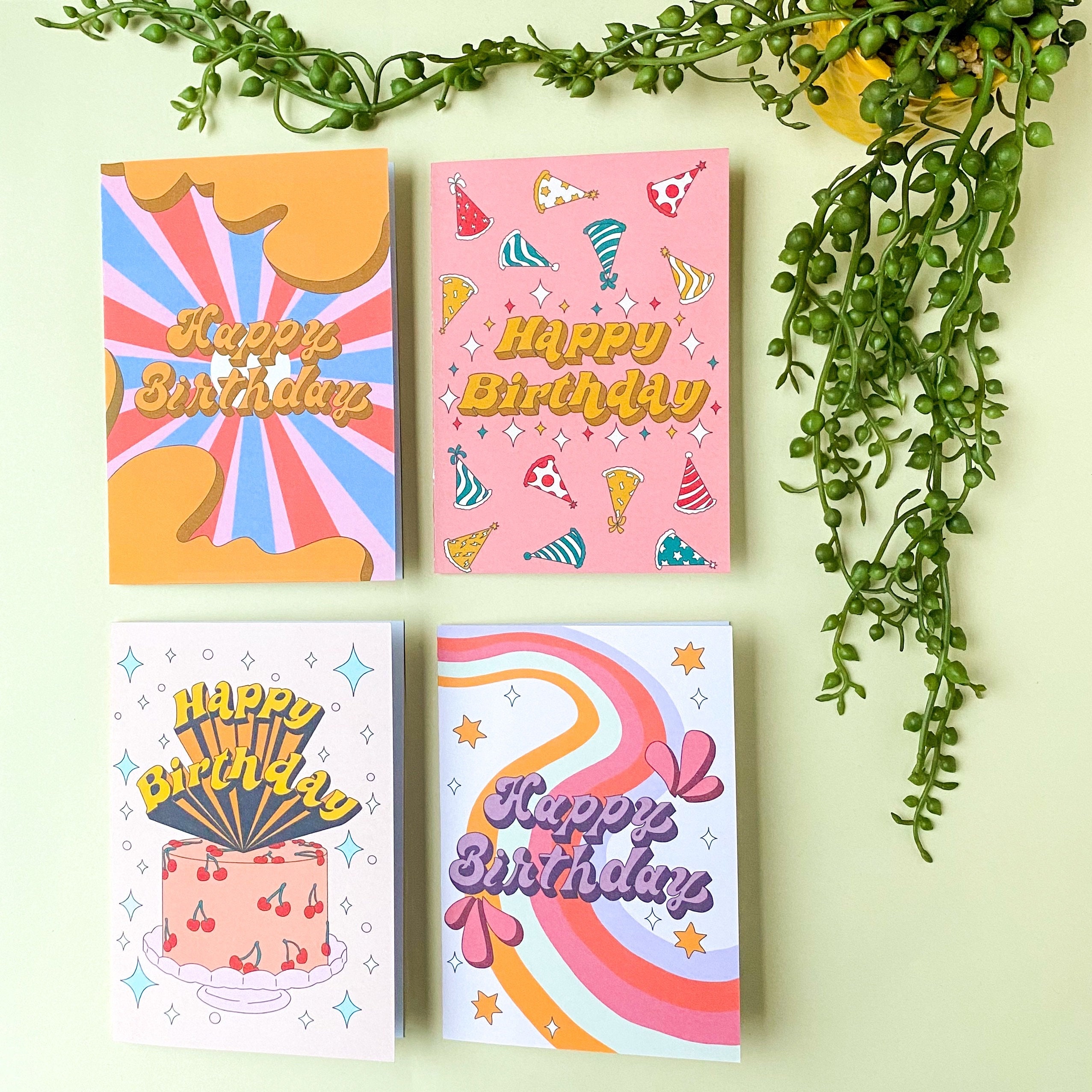 Colourful Groovy Birthday Card Set/pack Illustrative Retro | Etsy