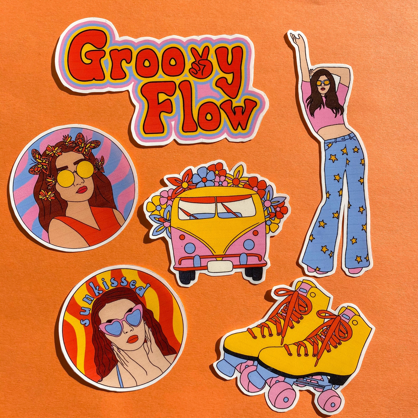 Groovy Flow Sticker Pack of 6 individual stickers Matte | Etsy