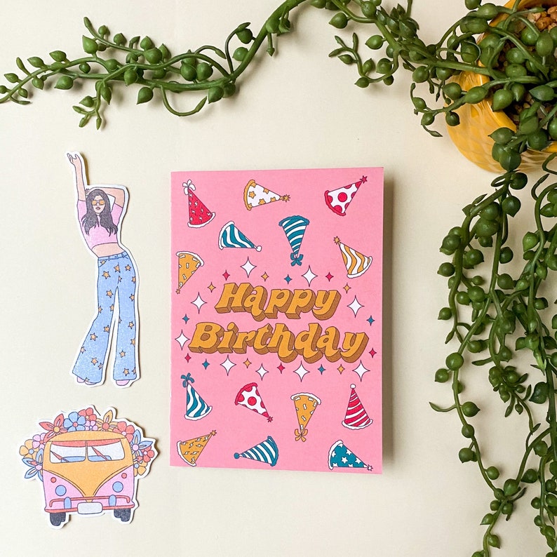 Colourful Groovy Birthday Card Set/Pack Illustrative Retro | Etsy