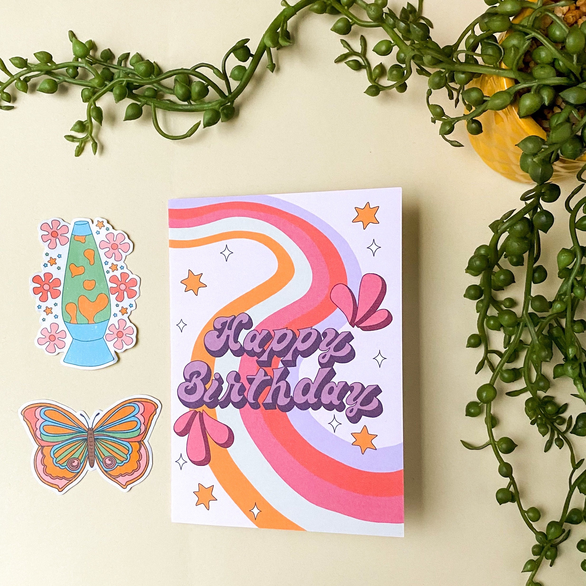 Colourful Groovy Birthday Card Set/pack, Illustrative Retro Inspired ...