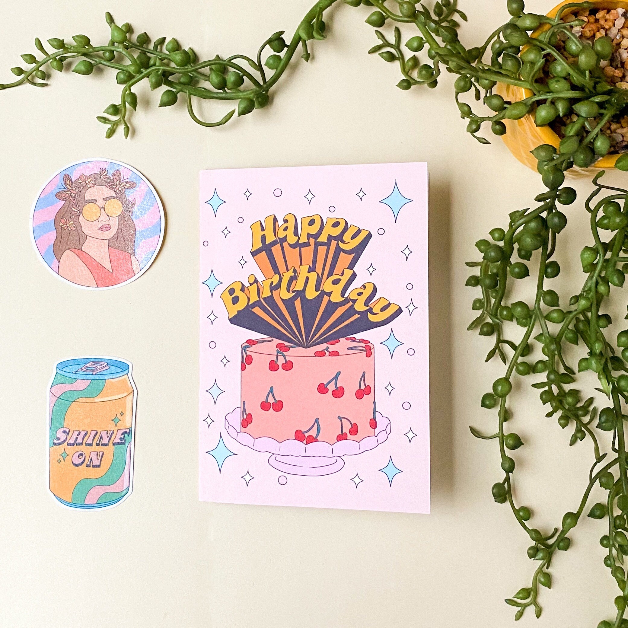 Colourful Groovy Birthday Card Set/Pack Illustrative Retro | Etsy
