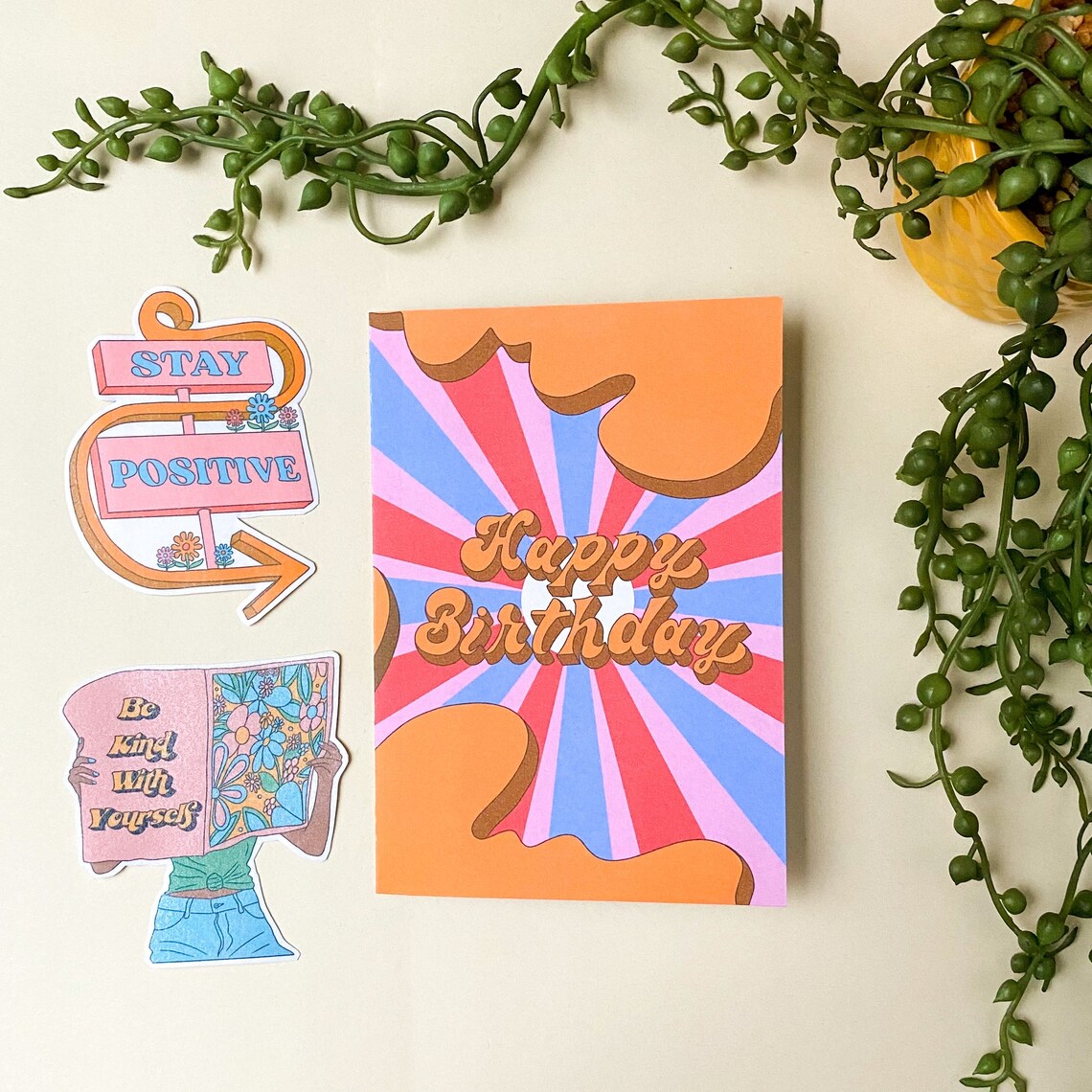 Colourful Groovy Birthday Card Set/Pack Illustrative Retro | Etsy