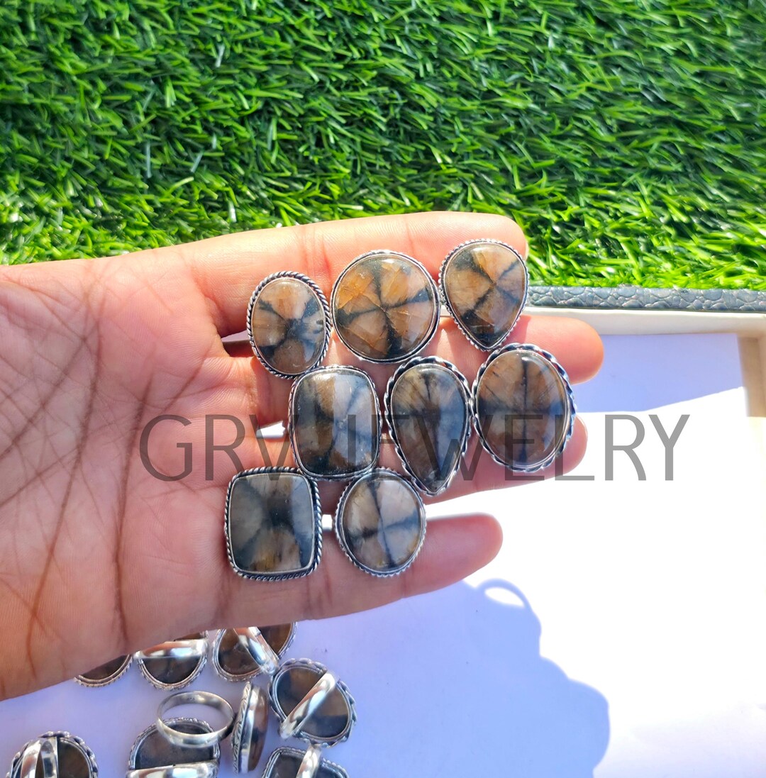 Chiastolite Gemstone Rings, 925 Sterling Silver Plated - Etsy