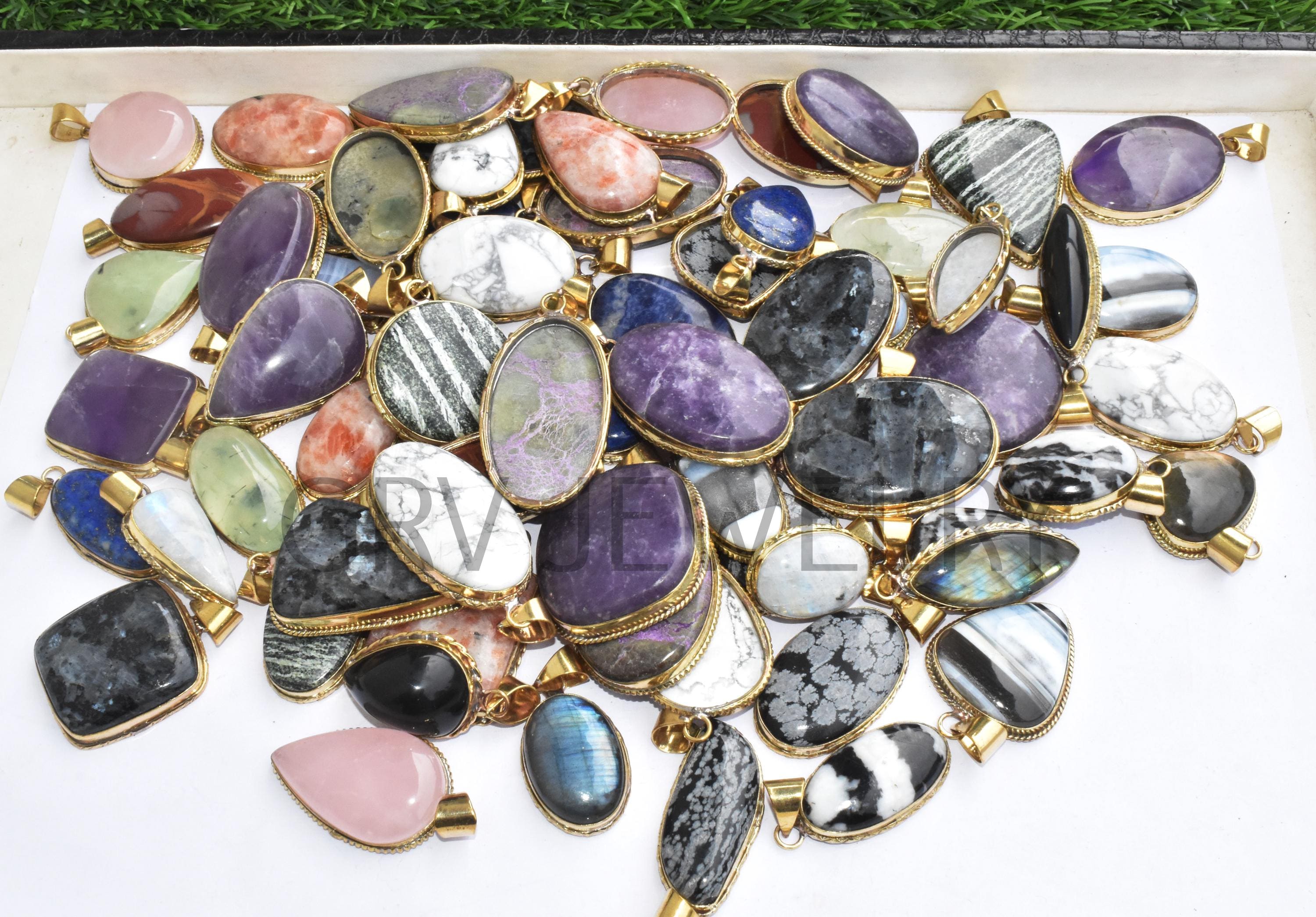 Natural Mix Gemstone Solid Brass Pendants / Wholesale Pendants / Bulk ...