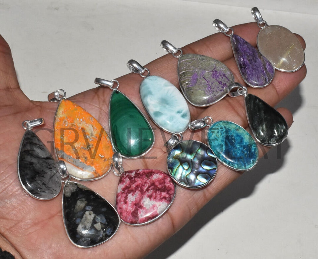Natural Assorted Gemstone Bezel Pendant / Bulk Pendants / Wholesale ...