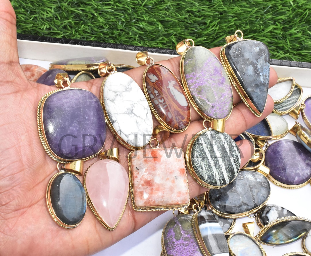 Natural Mix Gemstone Solid Brass Pendants / Wholesale Pendants / Bulk ...