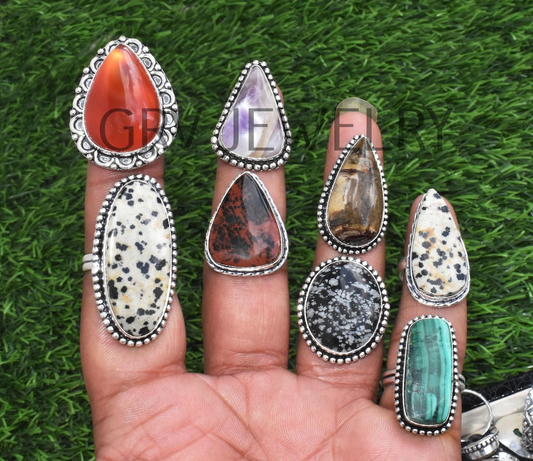 Assorted Gemstone Ring Lot / Natural Crystal Ring for Gift / Minimalist ...