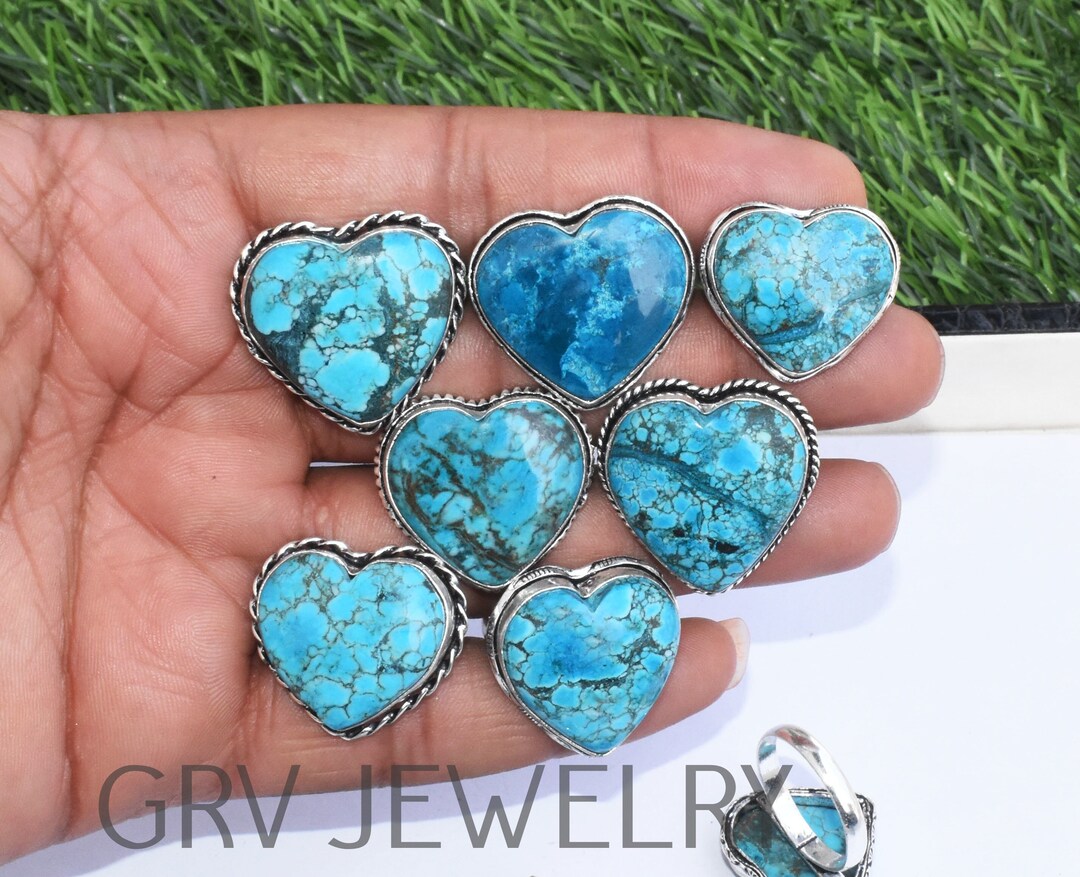 Turquoise Magnesite Heart Ring, 925 Sterling Silver Plated Turquoise ...