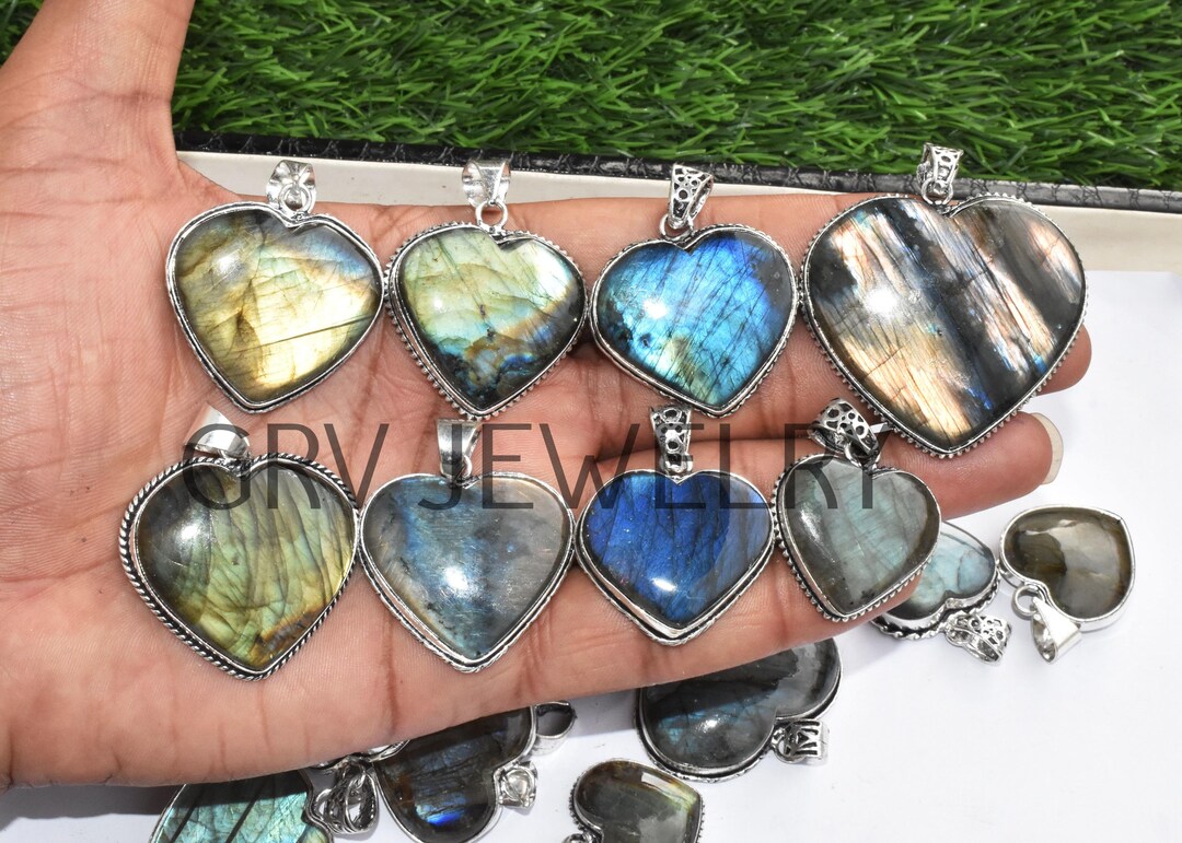 Labradorite Heart Pendant, 925 Sterling Silver Plated, Gemstone Jewelry ...