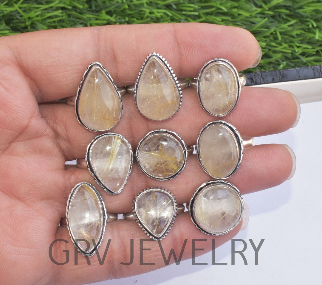 Natural Golden Rutile Gemstone Rings / Wholesale Rings / Bulk Rings ...