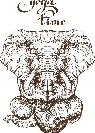 5 Elephants Doing Yoga in Various Poses Illustration Engravingpng EPS ...