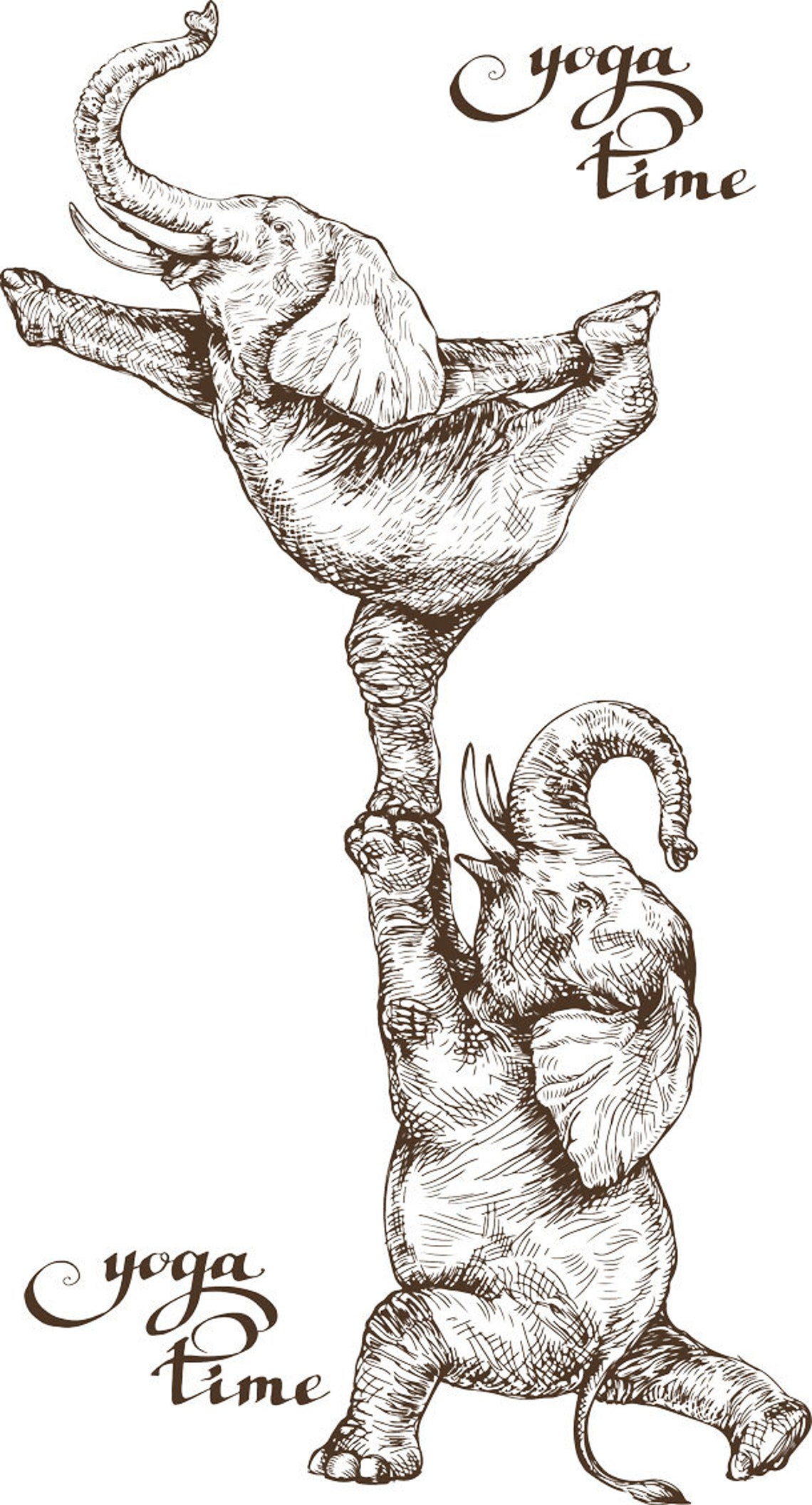 5 Elephants Doing Yoga in Various Poses Illustration Engravingpng EPS ...