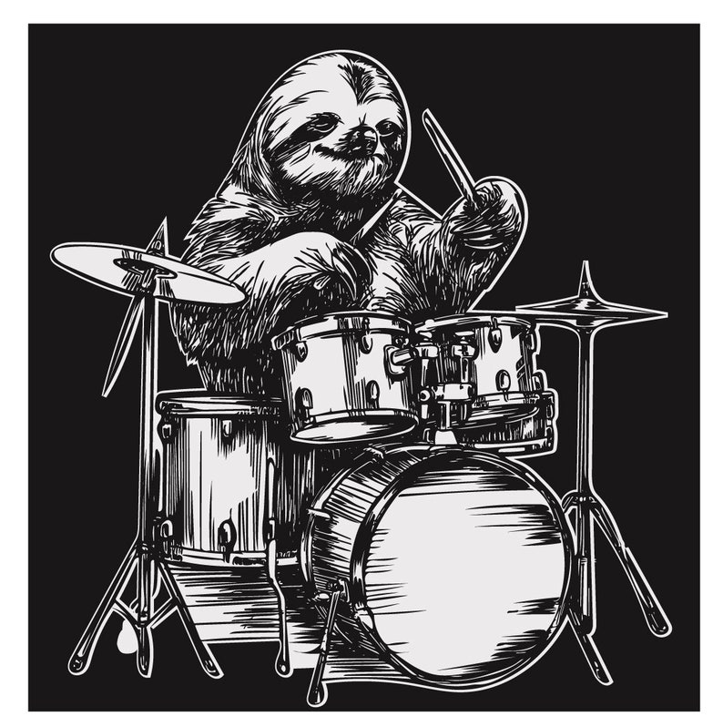 Engraved Sloth Drummer Vector Illustration, Musician Gift (SVG, EPS) - Etsy