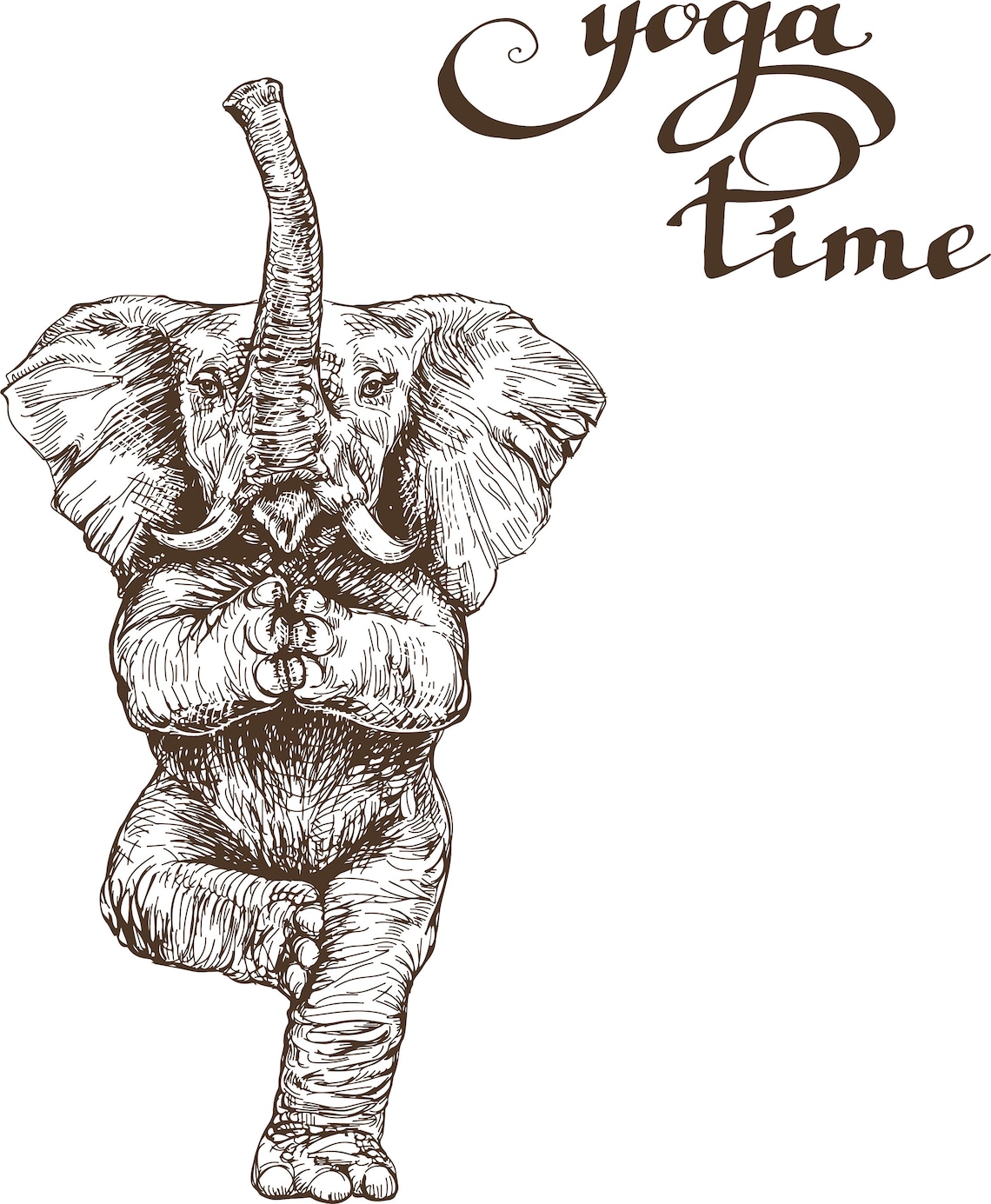 5 Elephants Doing Yoga in Various Poses Illustration Engravingpng EPS ...