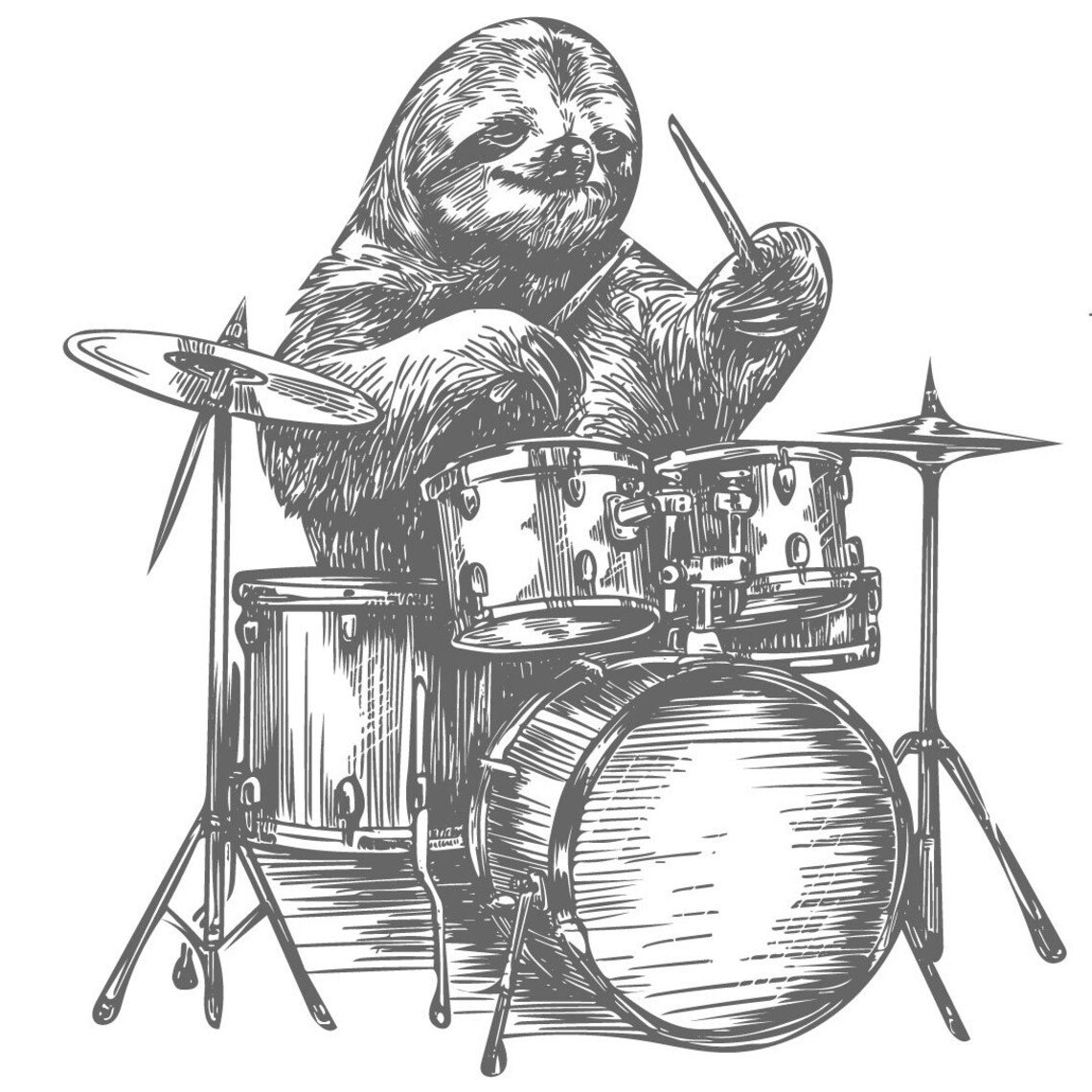 100% Sloth Playing Drum Kit Gift for Musician Vector Illustration in ...