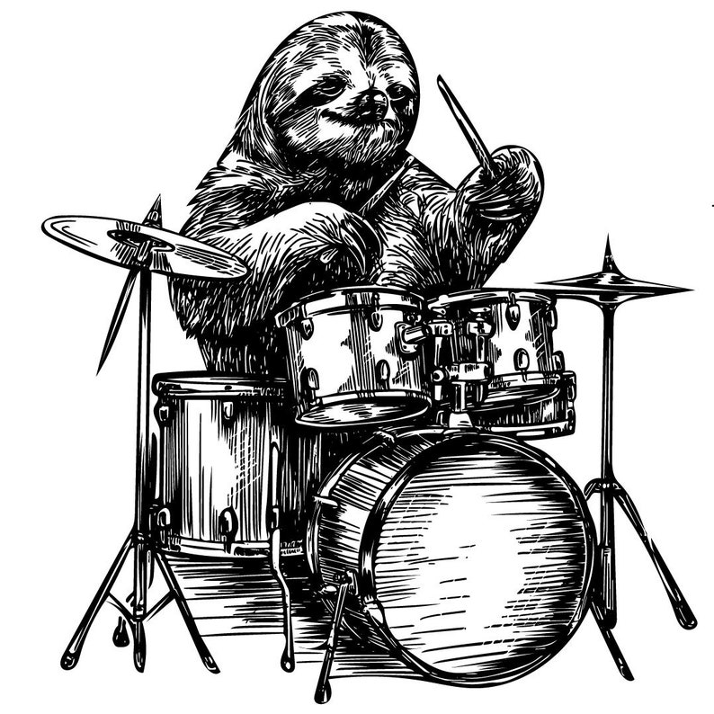 Engraved Sloth Drummer Vector Illustration, Musician Gift (SVG, EPS) - Etsy