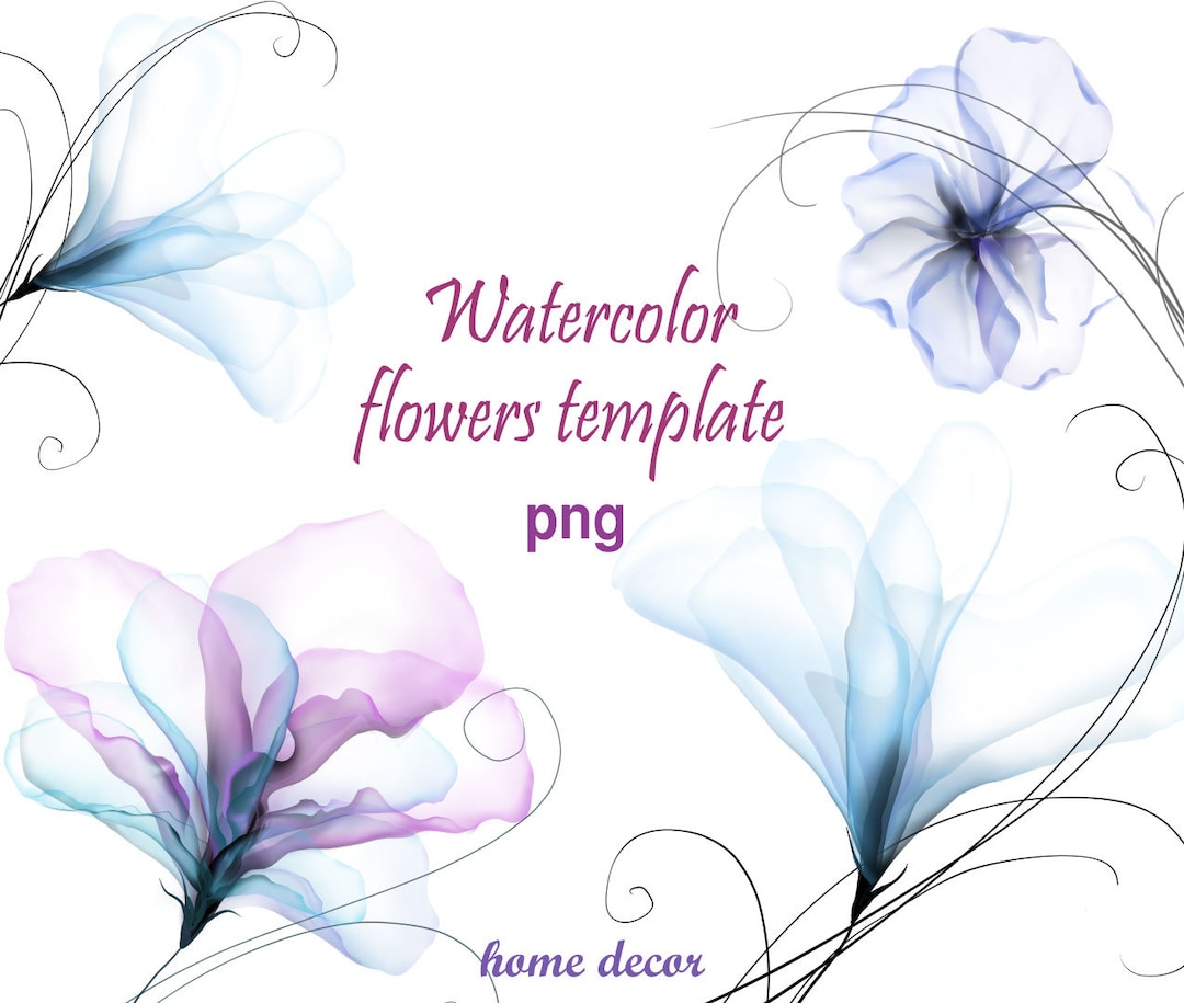 3 Printable Image on a Transparent Background Watercolor Flowers for ...
