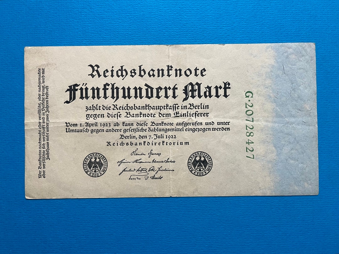 Germany Reichsbank 500 Mark Banknote 1922. Old German Paper - Etsy