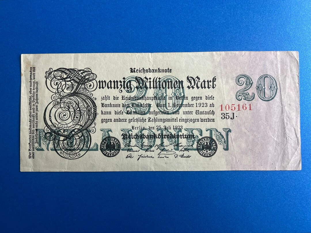 Germany Reichsbank Banknote 20 Million Mark 1923/antique German Paper ...