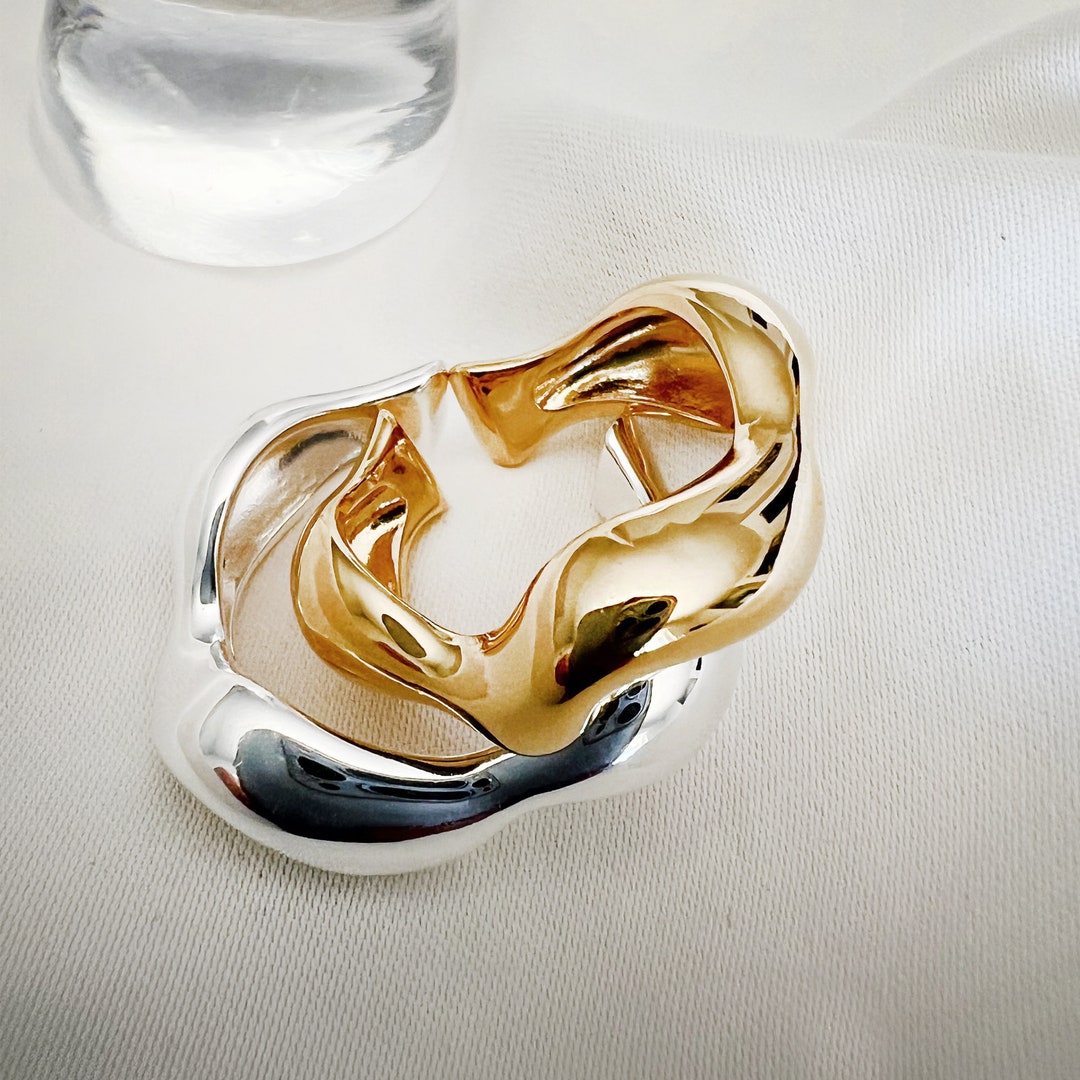 Wave Bold Sterling Silver Statement Ring, Gold/silver Adjustable Women Ring, Minimalist Bold ...