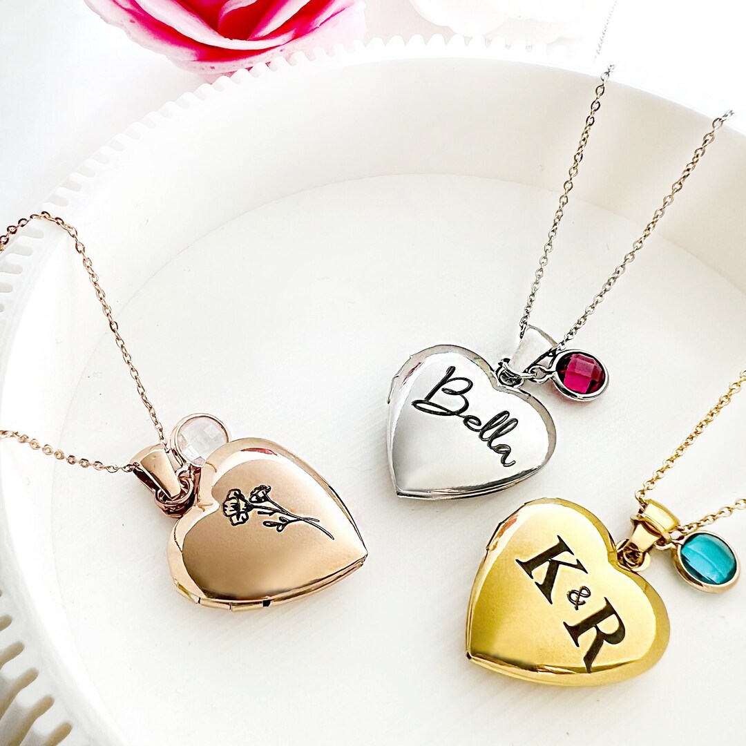 Girls Heart Locket Necklace With Photo, Personalized Locket Necklace ...