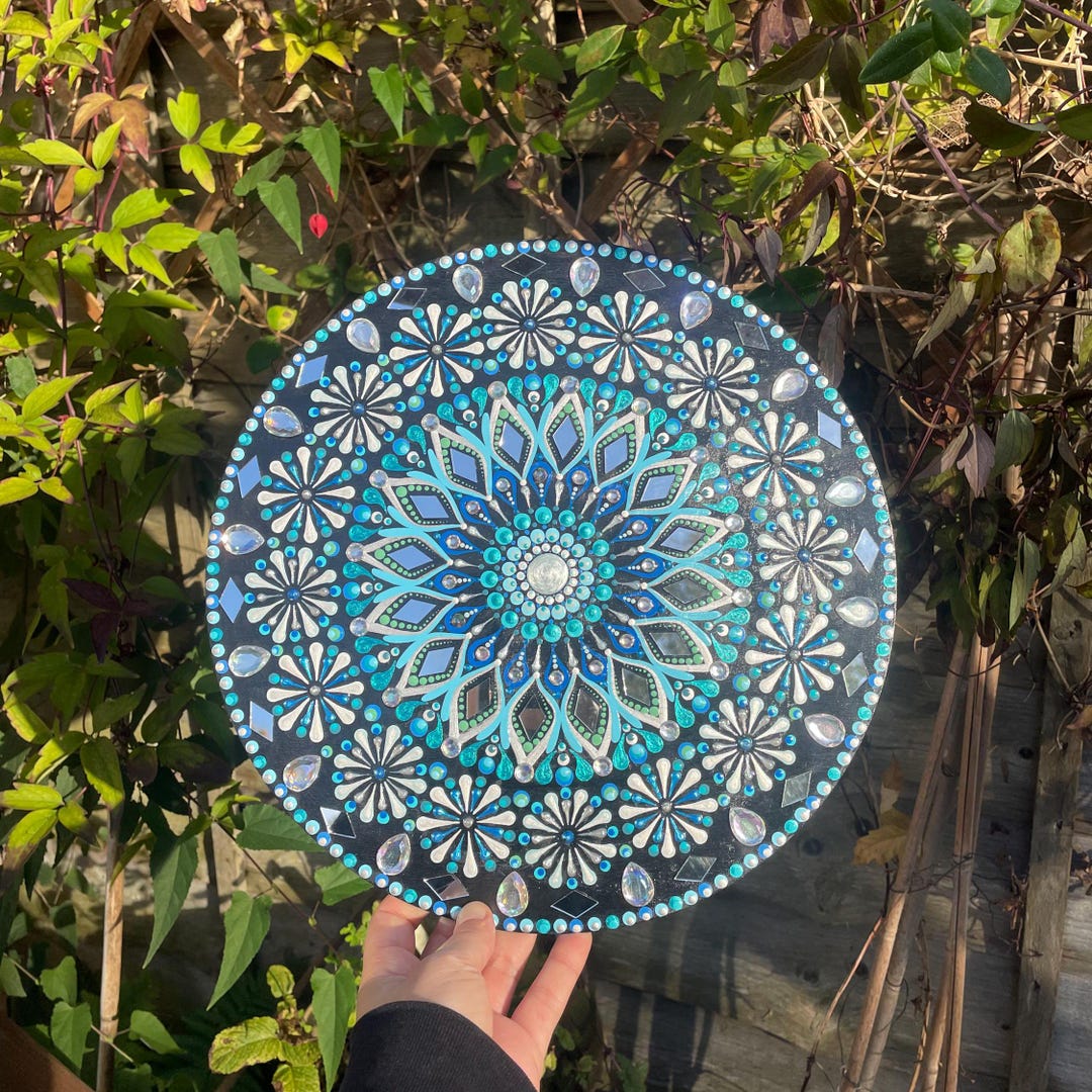 Hand-painted Water Element Mandala: Dot Art With Gems, 12 Inch - Etsy