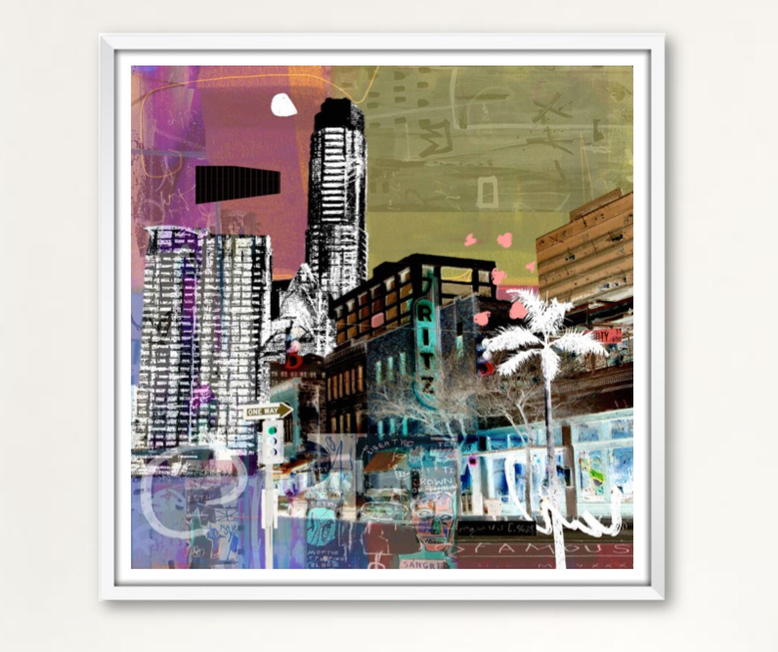 Austin Texas, Urban Pop Art, Large Painting, Groovy Night, Palmtree ...