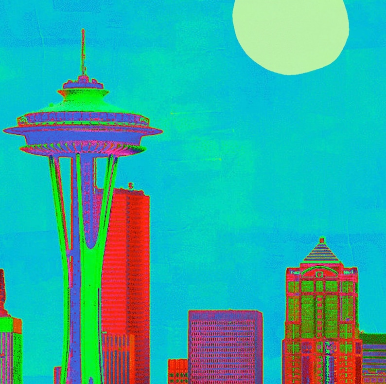 Seattle Skyline Urban Pop Art Space Needle Collage Design Mid Century ...