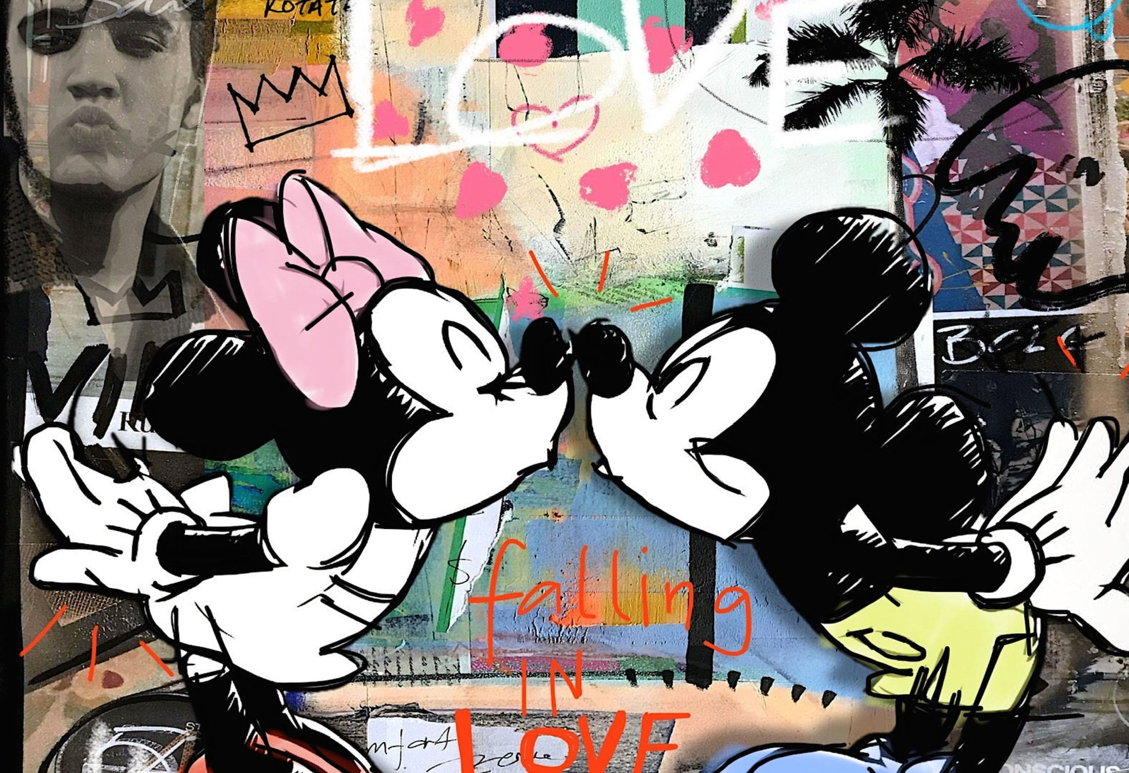 Mickey Mouse, Urban Pop Art Kissing, Falling in Love, Elvis, Minnie ...