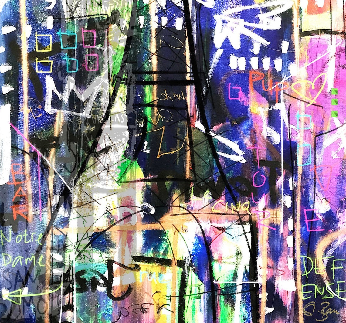 Paris Urban Pop Art Colorful Design Eiffel Tower Vin Notre Dame Street ...