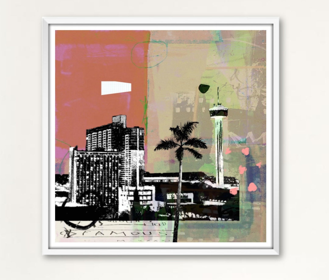 San Antonio Texas, Urban Pop Art, Large Collage Mixedmedia, City ...