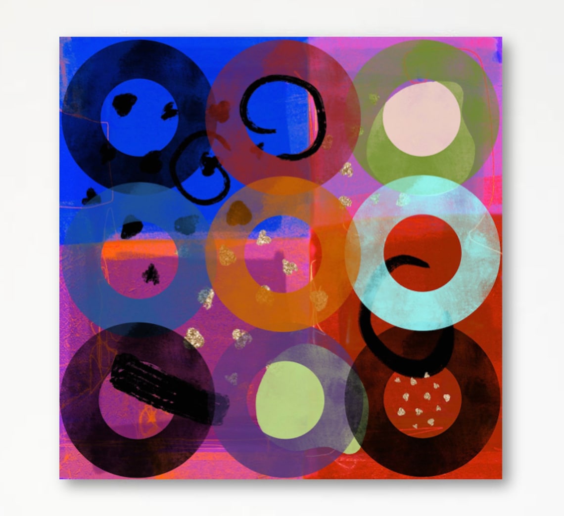 Large Abstract Wall Art Funky Circles Colorful Pop Art - Etsy