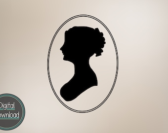 Jane Austen Portrait Silhouette, Clipart, Decal, Vector Digital ...