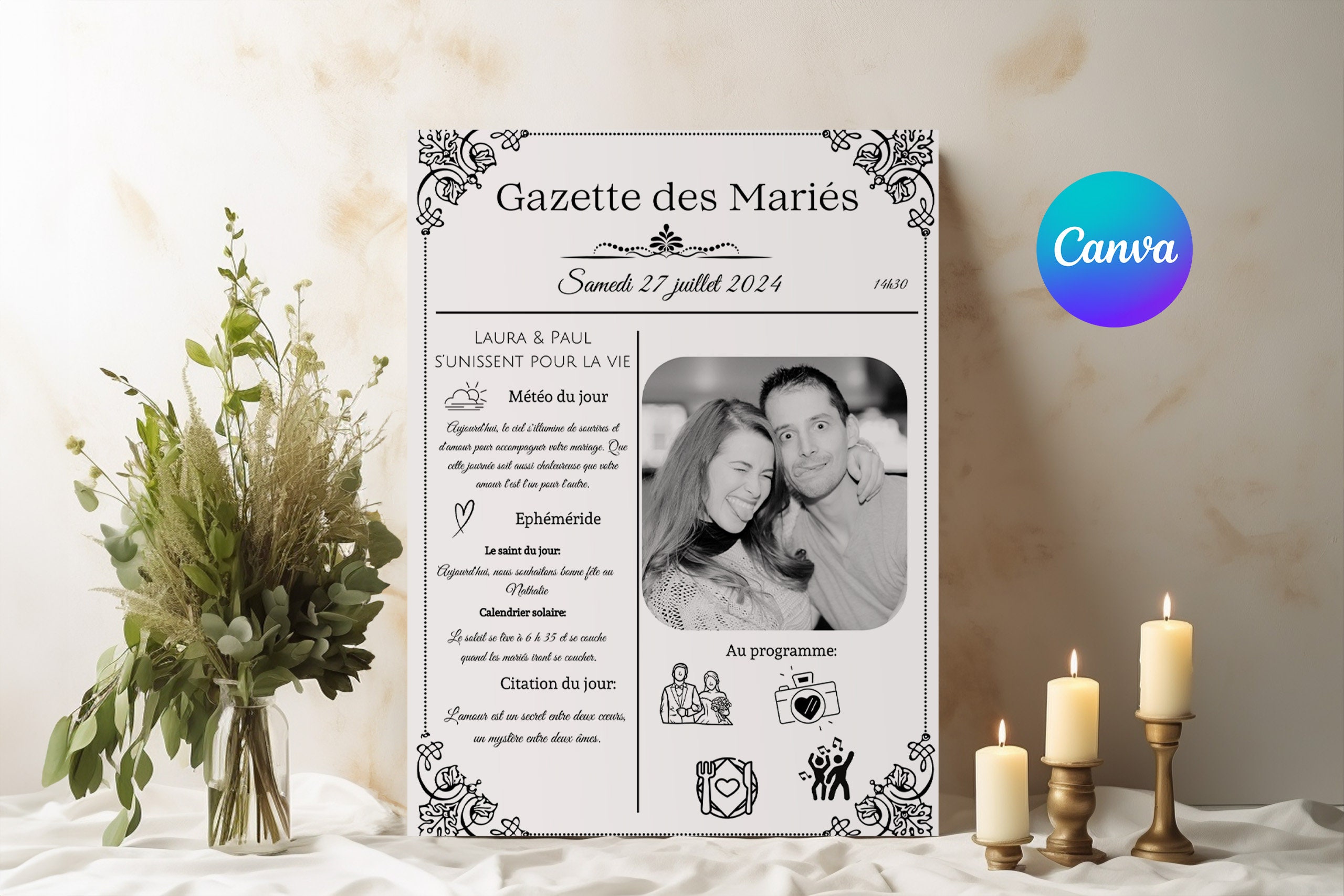 Gazette des mariés Diy/ faire part de mariage numérique Template canva ...