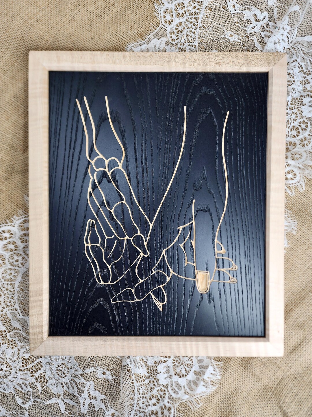 One-of-a-kind Rustic Skeleton Wood Carving - Black Dyed Ash With Curly ...