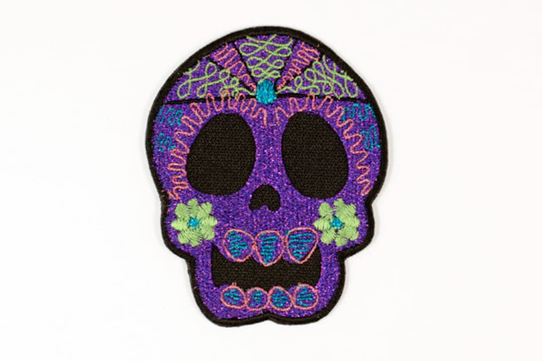 Patch - Iron-on Patch - Sugarhead Purple - Sugar Head - Skull - Glitter ...