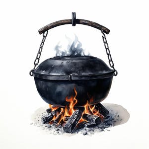 Cauldron Over Fire, Printable Watercolor Clipart, 10 High Quality ...