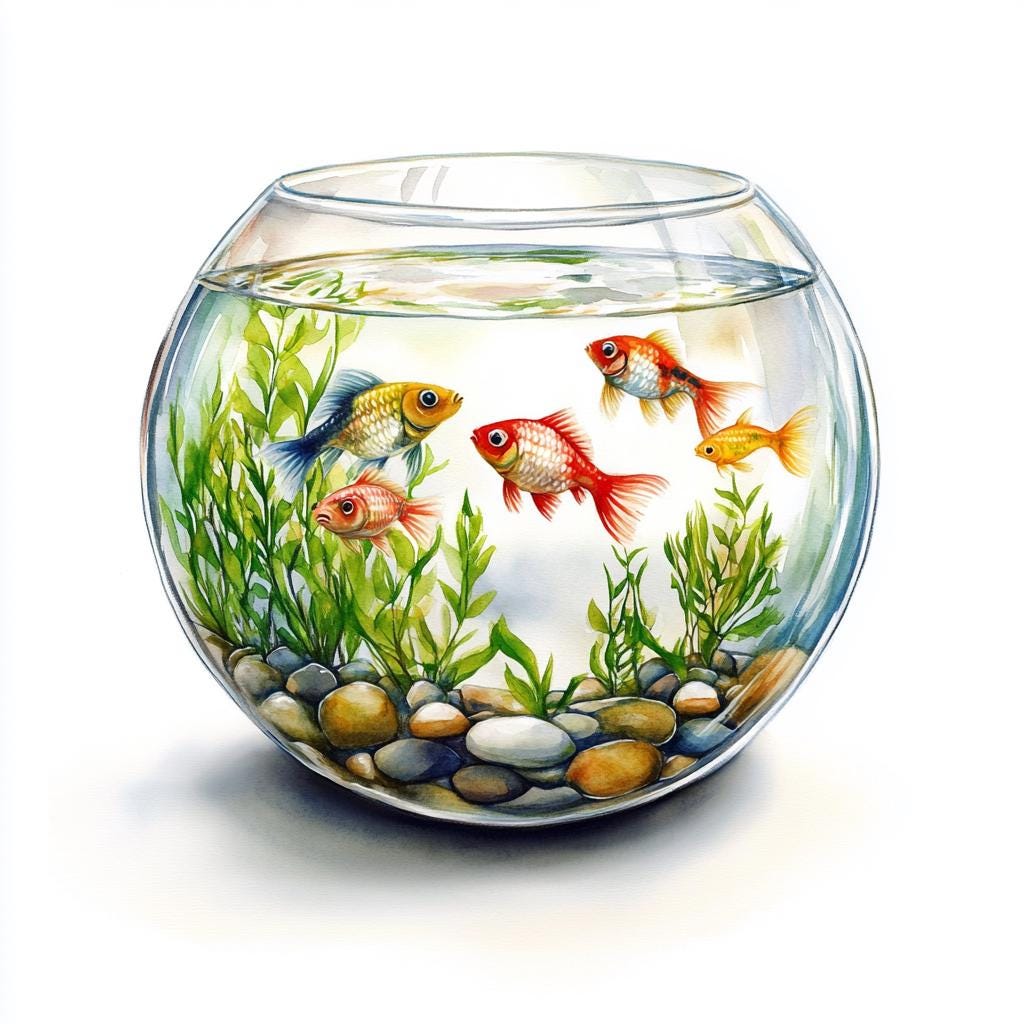 Round Fishbowl Aquarium, Home Fish Tank, Printable Watercolor Clipart ...
