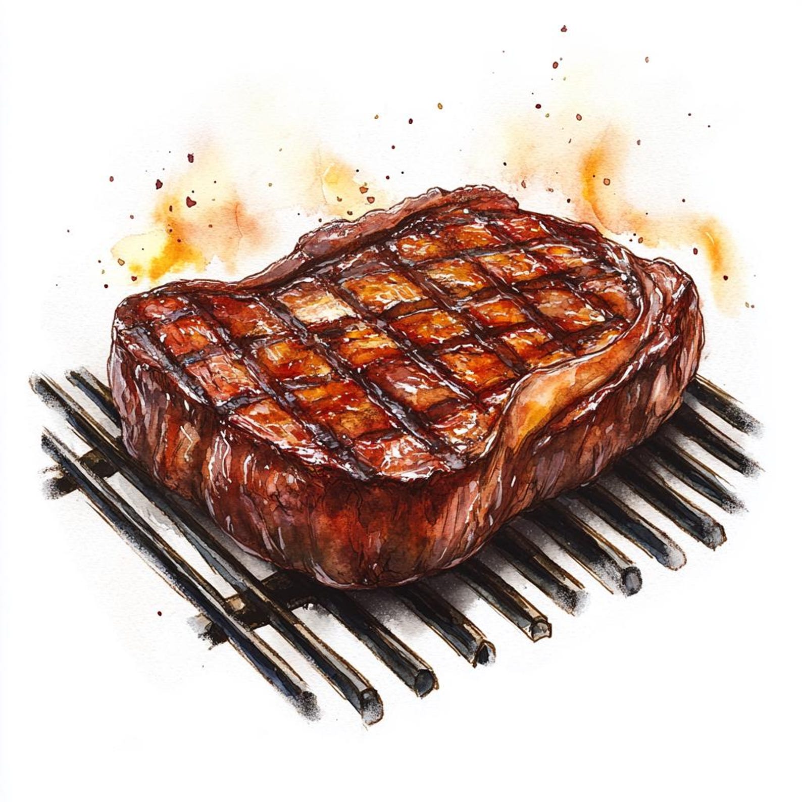 Grilled Steak, Printable Watercolor Clipart Bundle, 10 High Quality ...