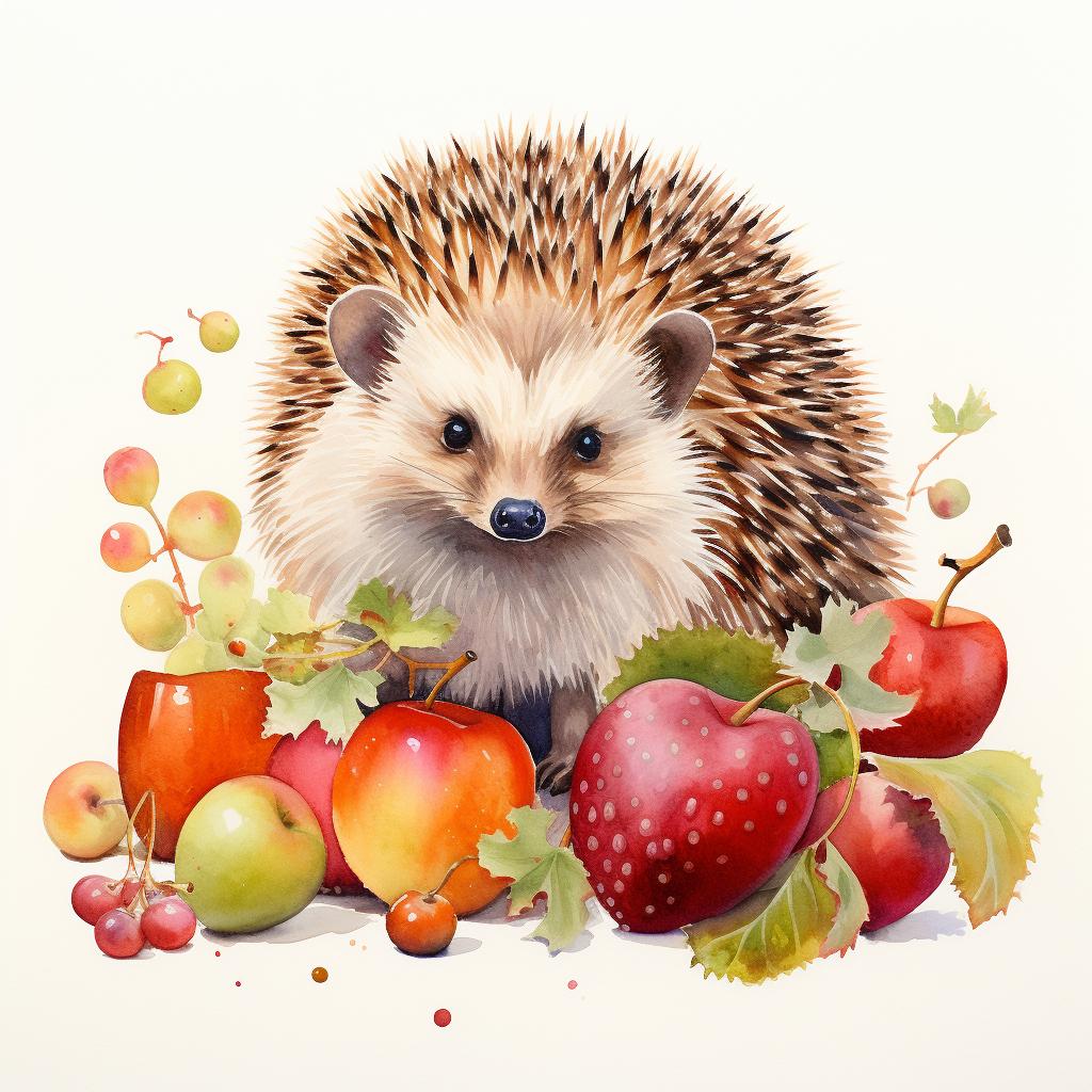 Hedgehog With Vegetables, Printable Watercolor Clipart, 10 High Quality ...